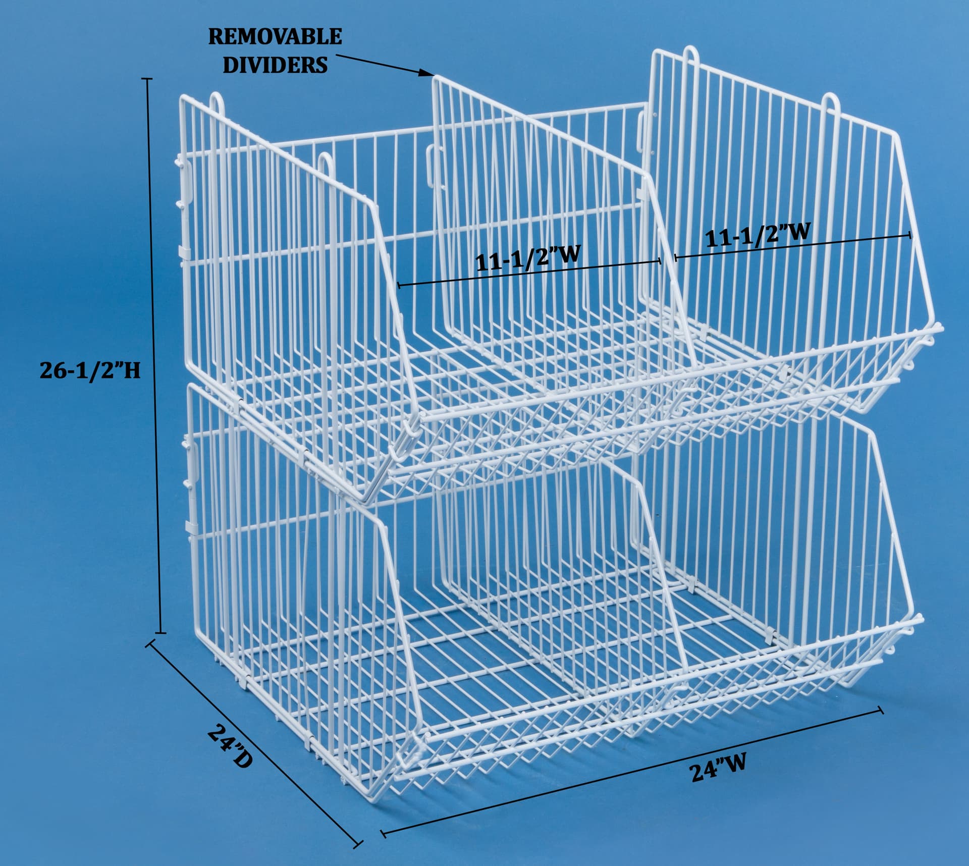 Wire Storage Basket | (2) Tiered Stackable Bins w/ Removable Dividers ...