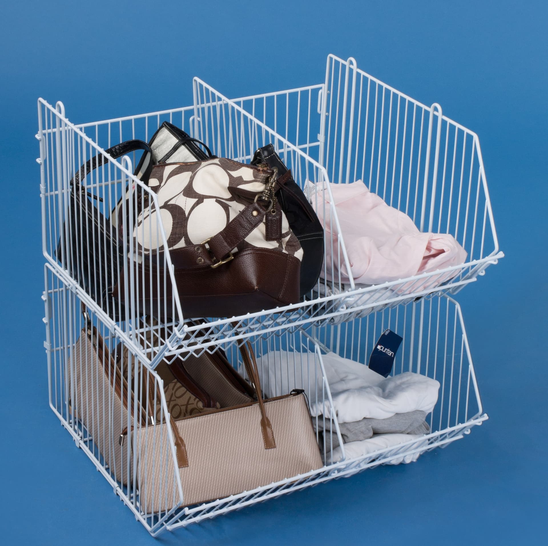 Wire Storage Basket | (2) Tiered Stackable Bins w/ Removable Dividers ...