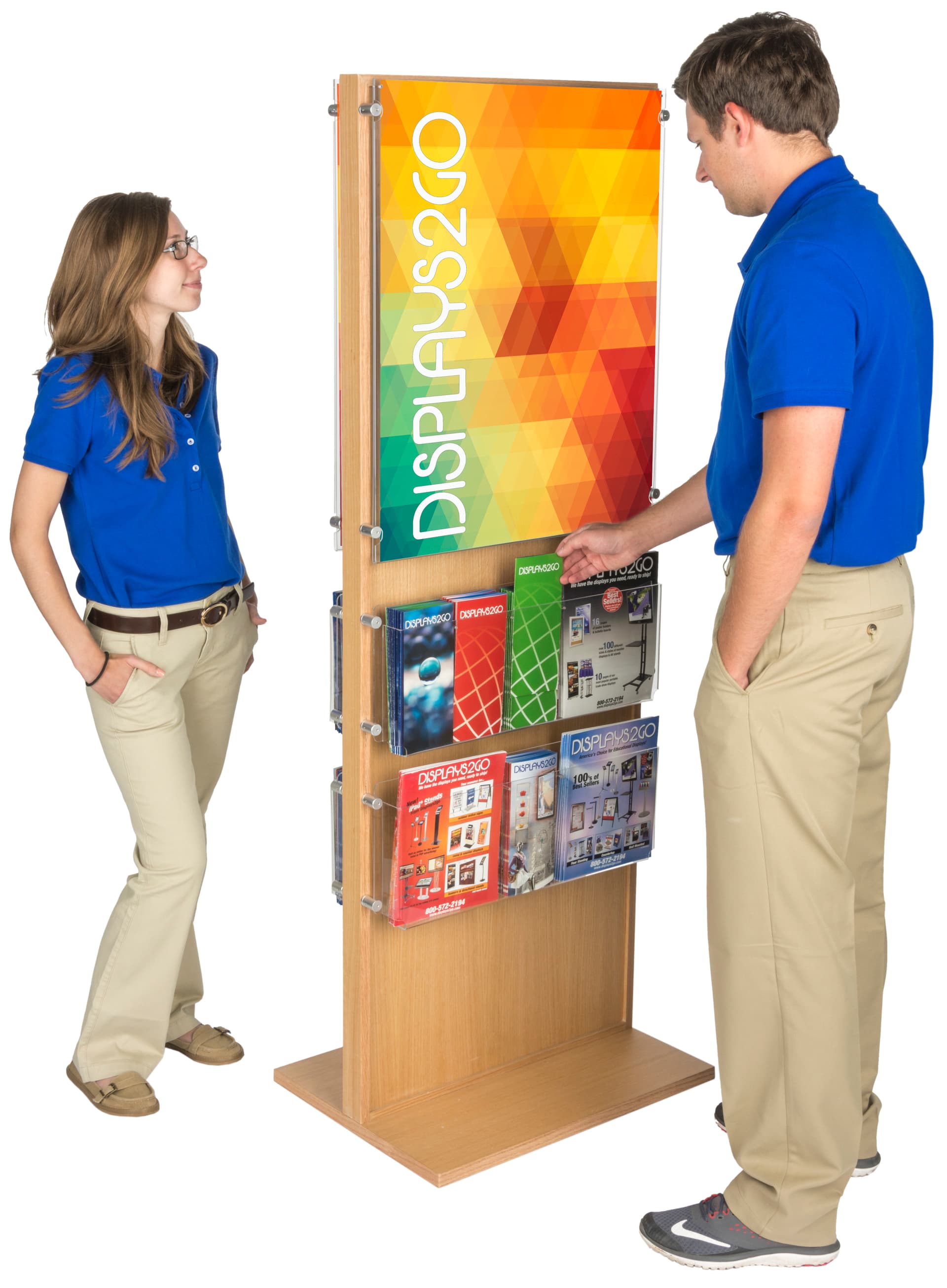 Two-Sided Wooden Poster Display with 20 Pockets | Floor Standing ...