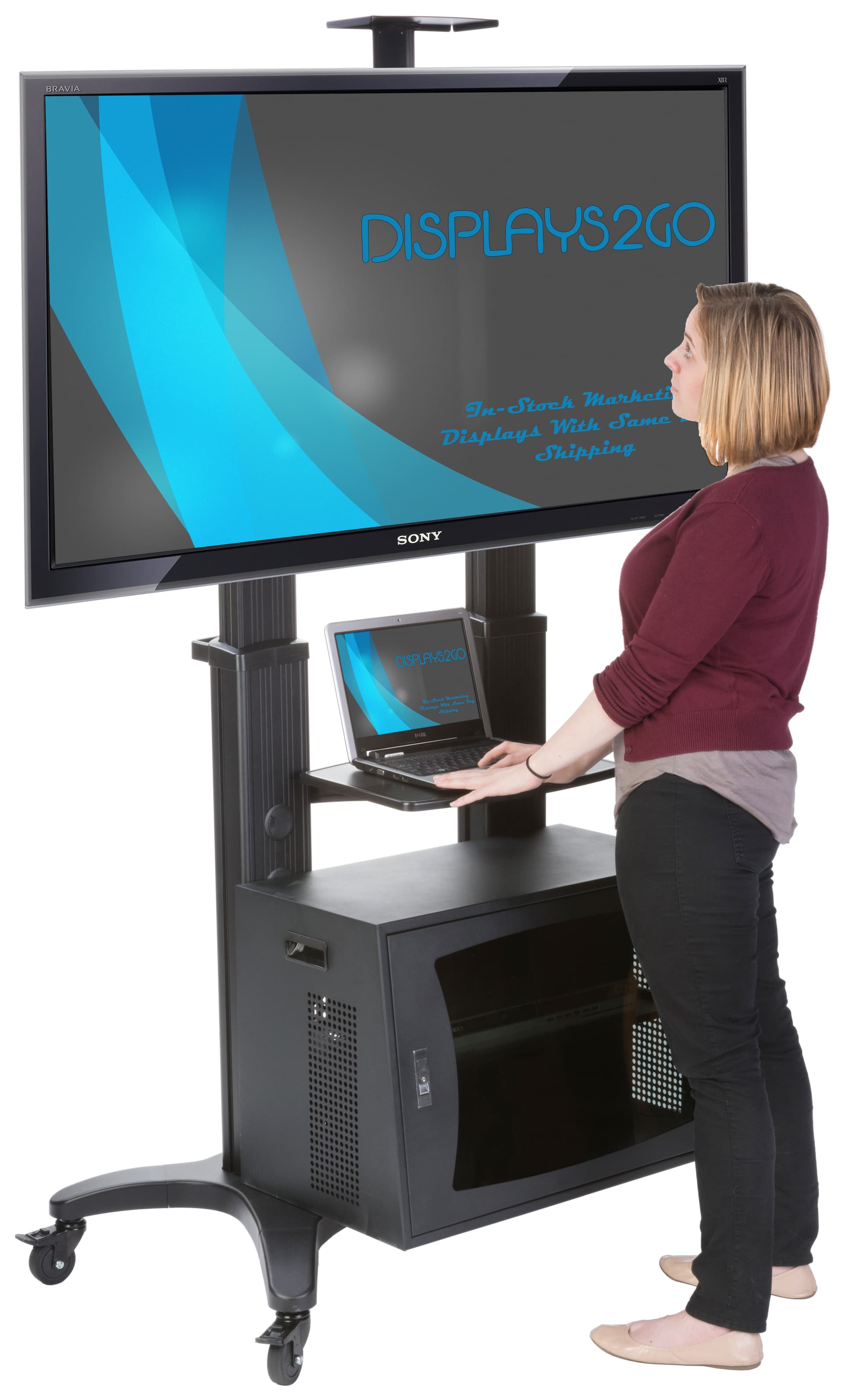 Mobile TV Rack with Lockable Storage | Swivel Casters | Displays2Go