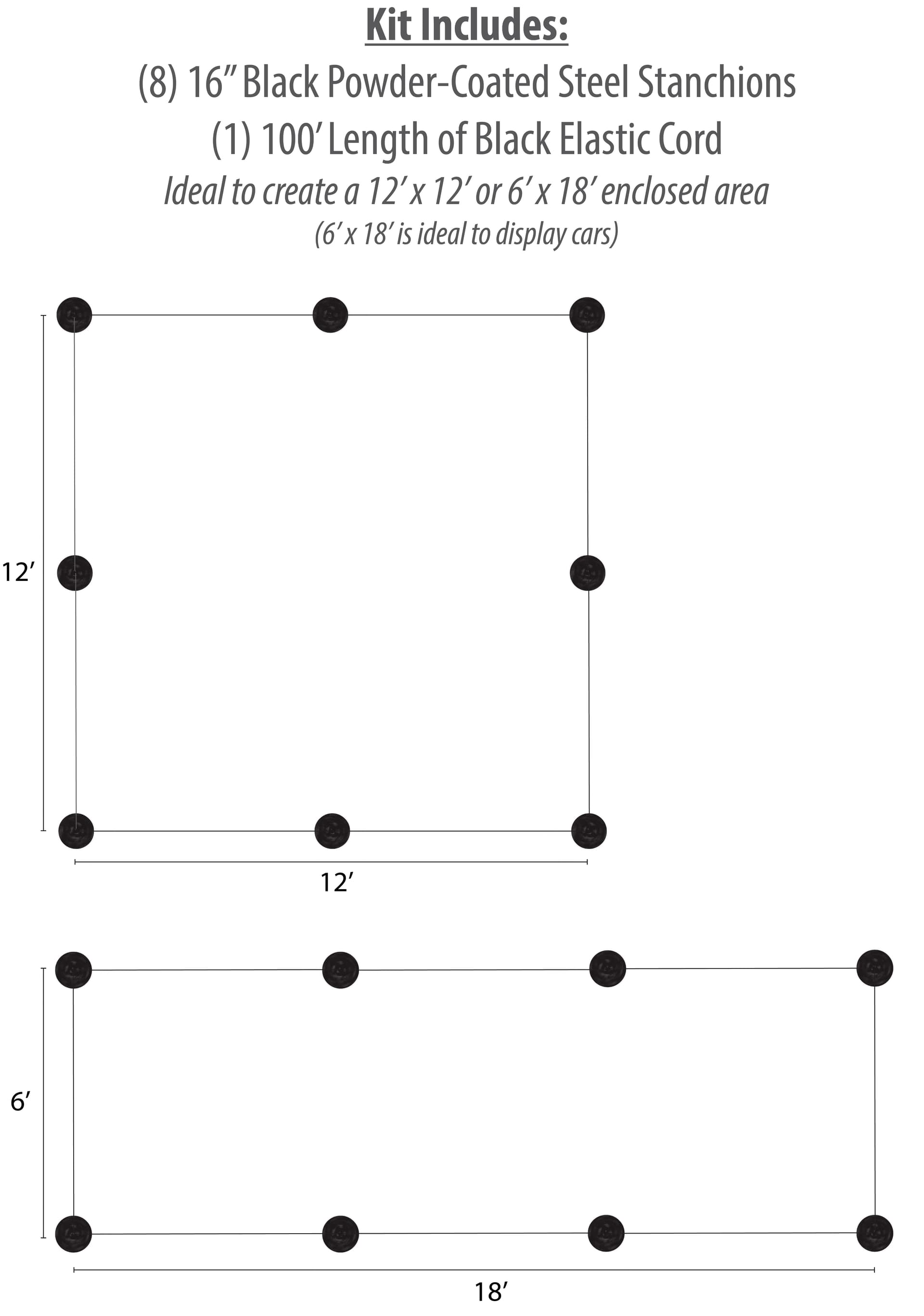 8-Barrier Black Low Profile Stanchion System | 100’ Elastic Cord ...