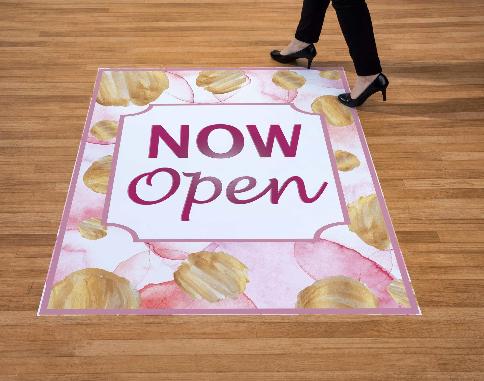 Adhesive Vinyl NOW OPEN Floor Stickers | Rectangle Floral Design ...