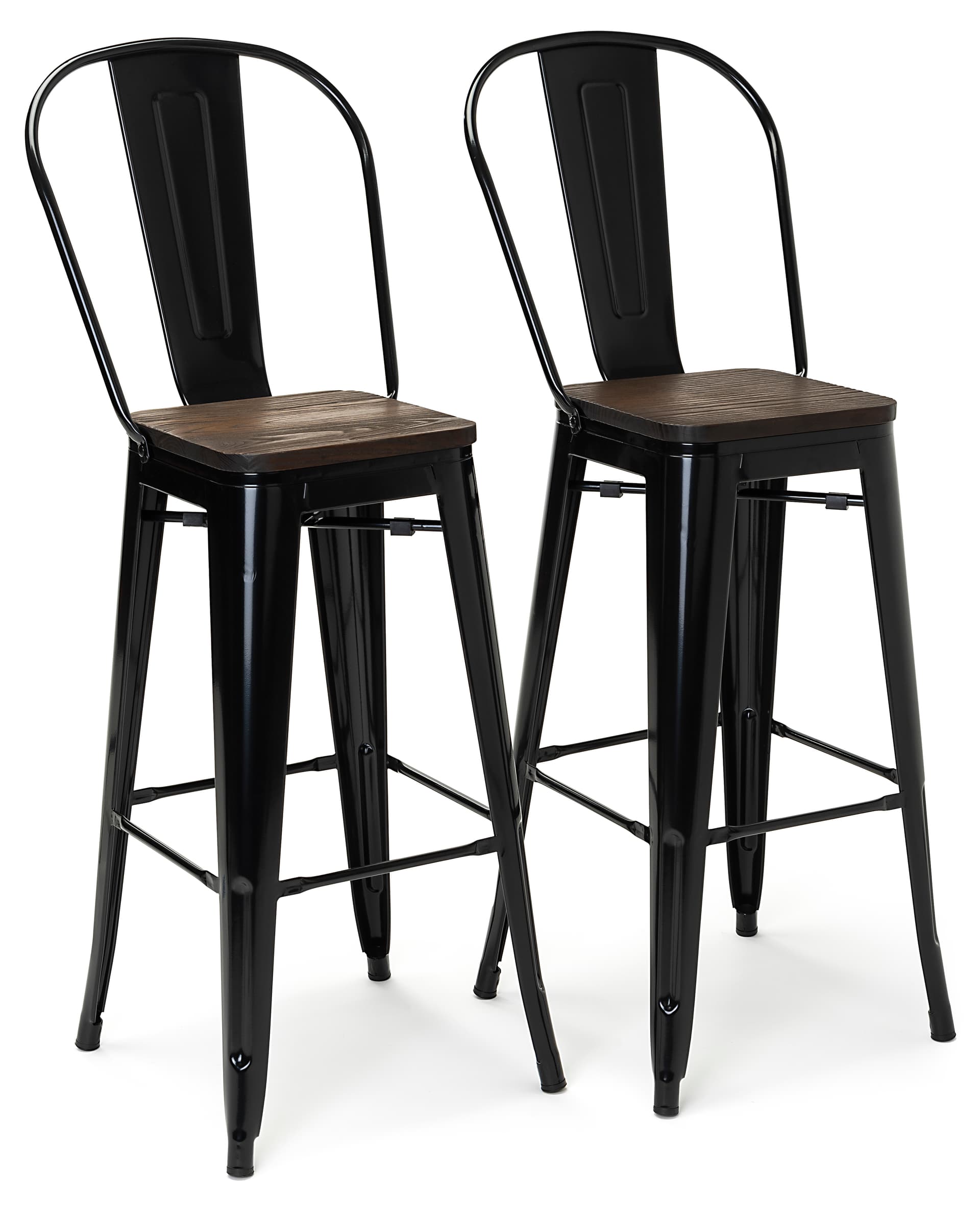 High Back Bar Stool Set | Wood and Metal Counter Height Design ...