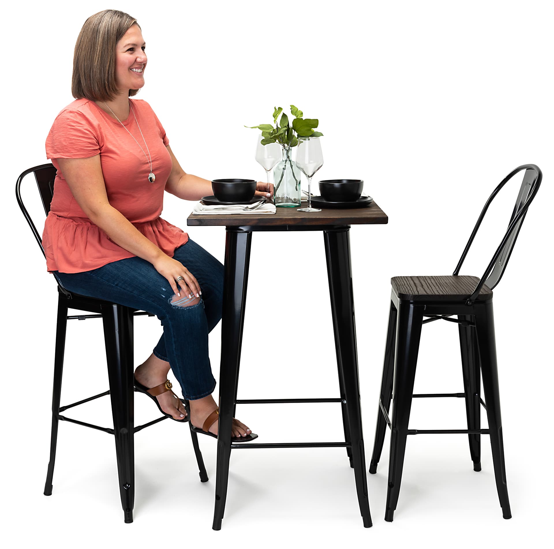 High Top Bar Table Set | 3-Piece Wood and Metal Collection | Displays2Go