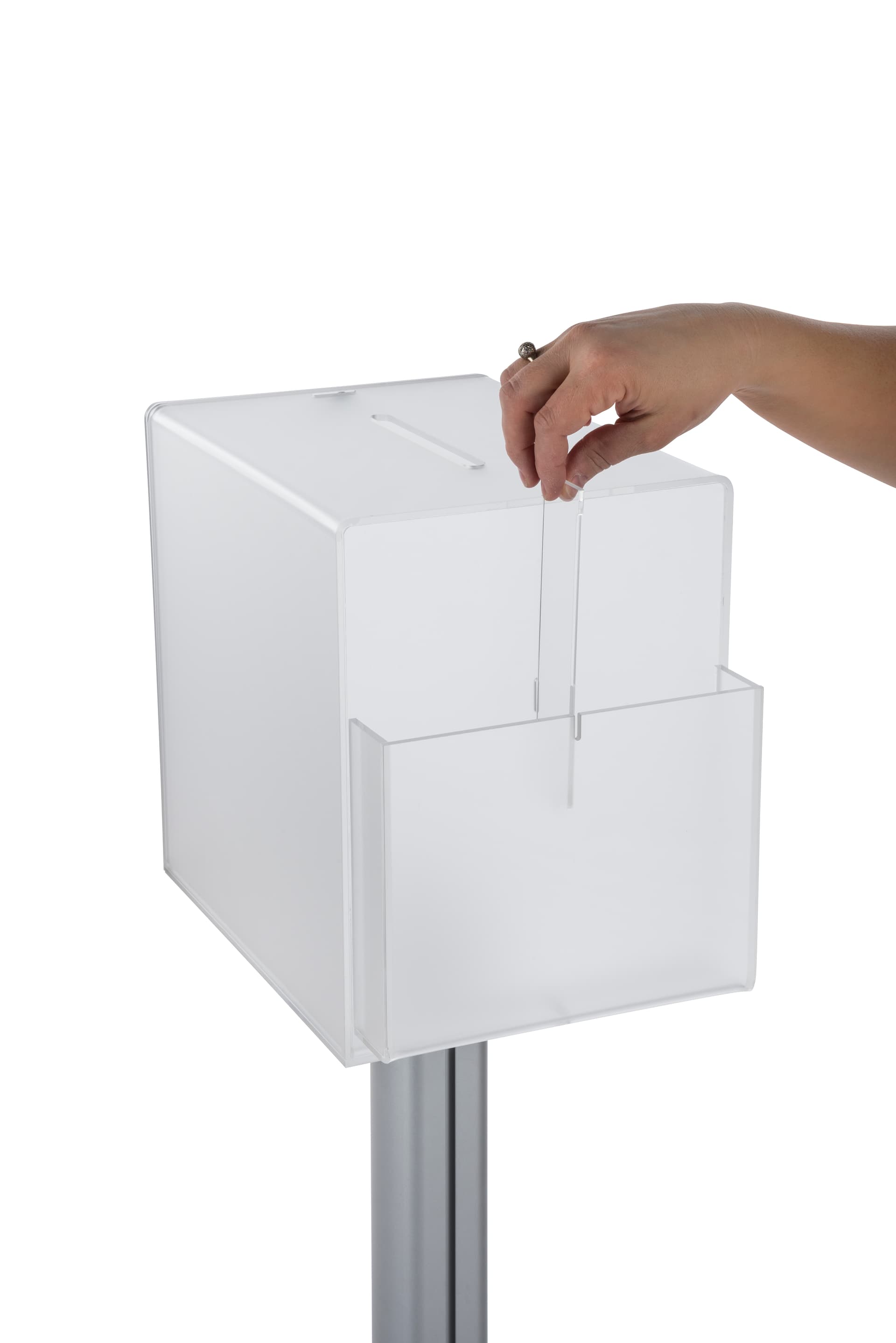 Pedestal Suggestion Box Stand with Lock | Frosted for Privacy | Displays2Go