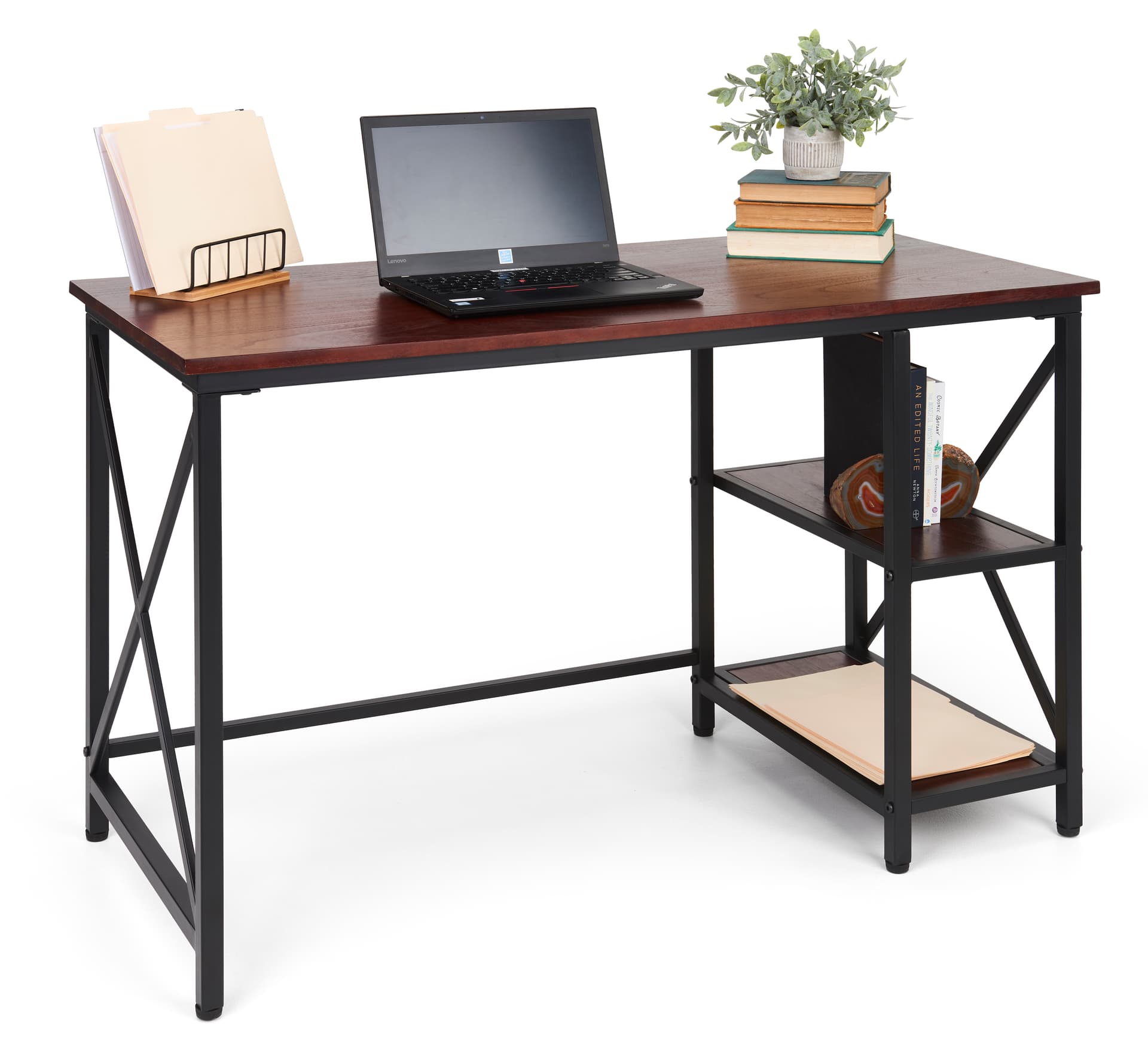 Industrial Style Computer Desk | Two Built-In Shelves | Displays2Go