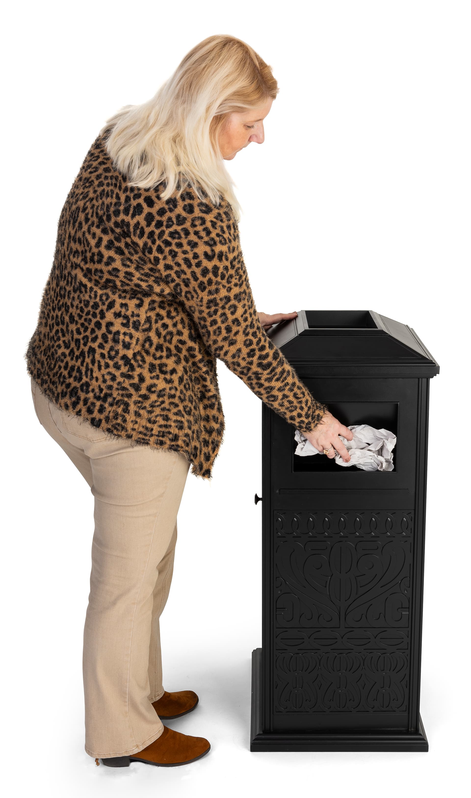 Decorative Outdoor Trash Can | Four Panel Decorative Design | Displays2Go