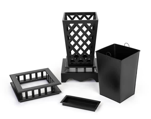 Open Top Outdoor Garbage Can | Four Panel Basket Weave Design | Displays2Go