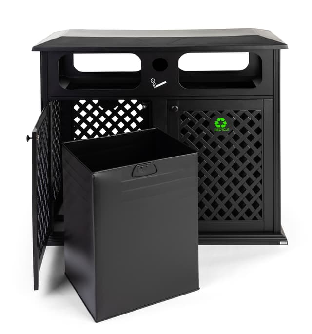 Dual Outdoor Waste Bin | Basket Weave Design | Displays2Go