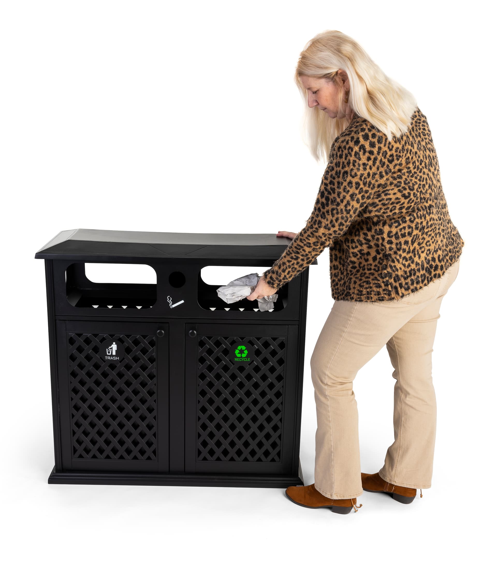 Dual Outdoor Waste Bin | Basket Weave Design | Displays2Go