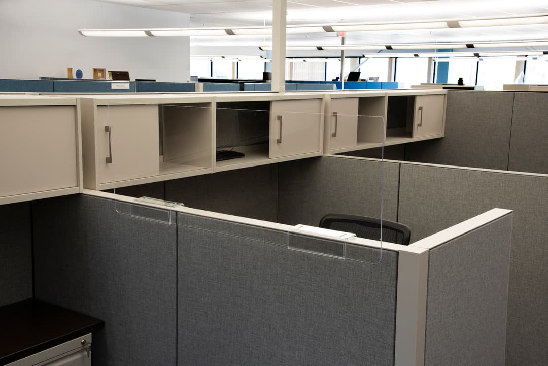 Cubicle Sneeze Guard | Clear Plexiglass Panel with Feet | Displays2Go