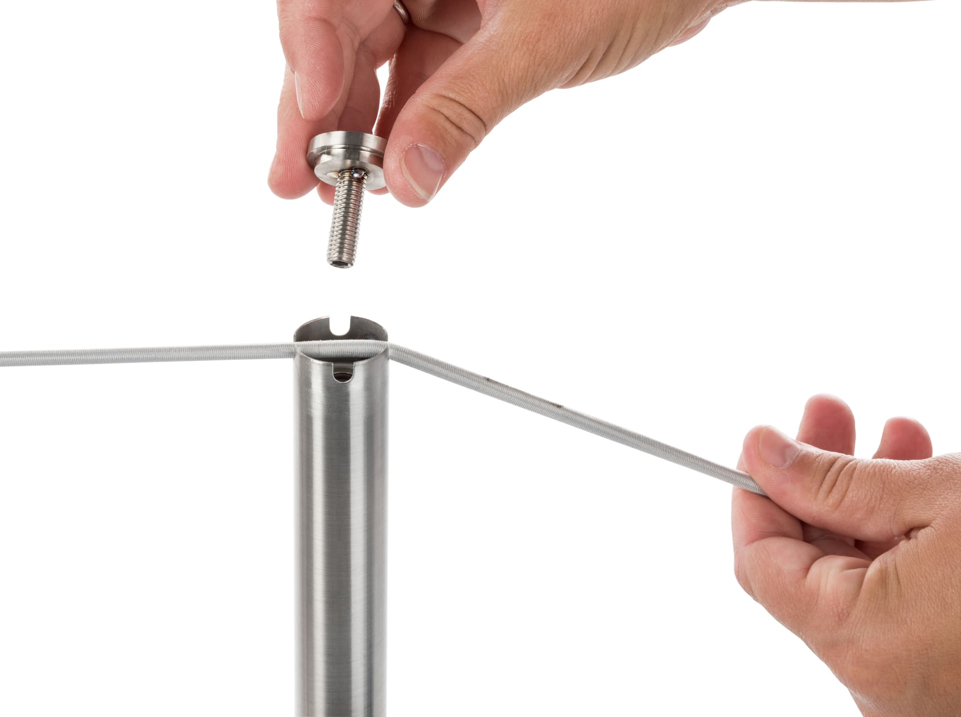 Art Gallery Fixed Floor Stanchion | 39" High Brushed Silver | Displays2Go