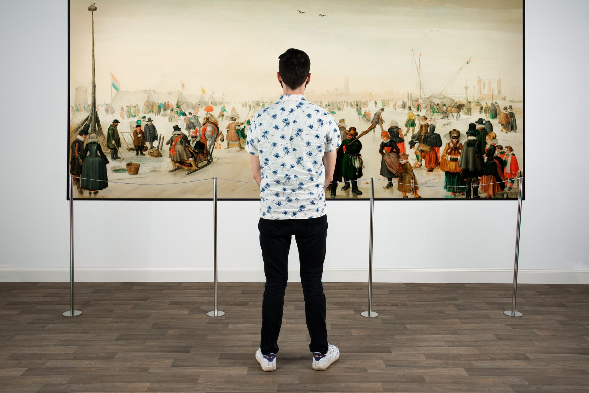 Art Gallery Fixed Floor Stanchion | 39" High Brushed Silver | Displays2Go