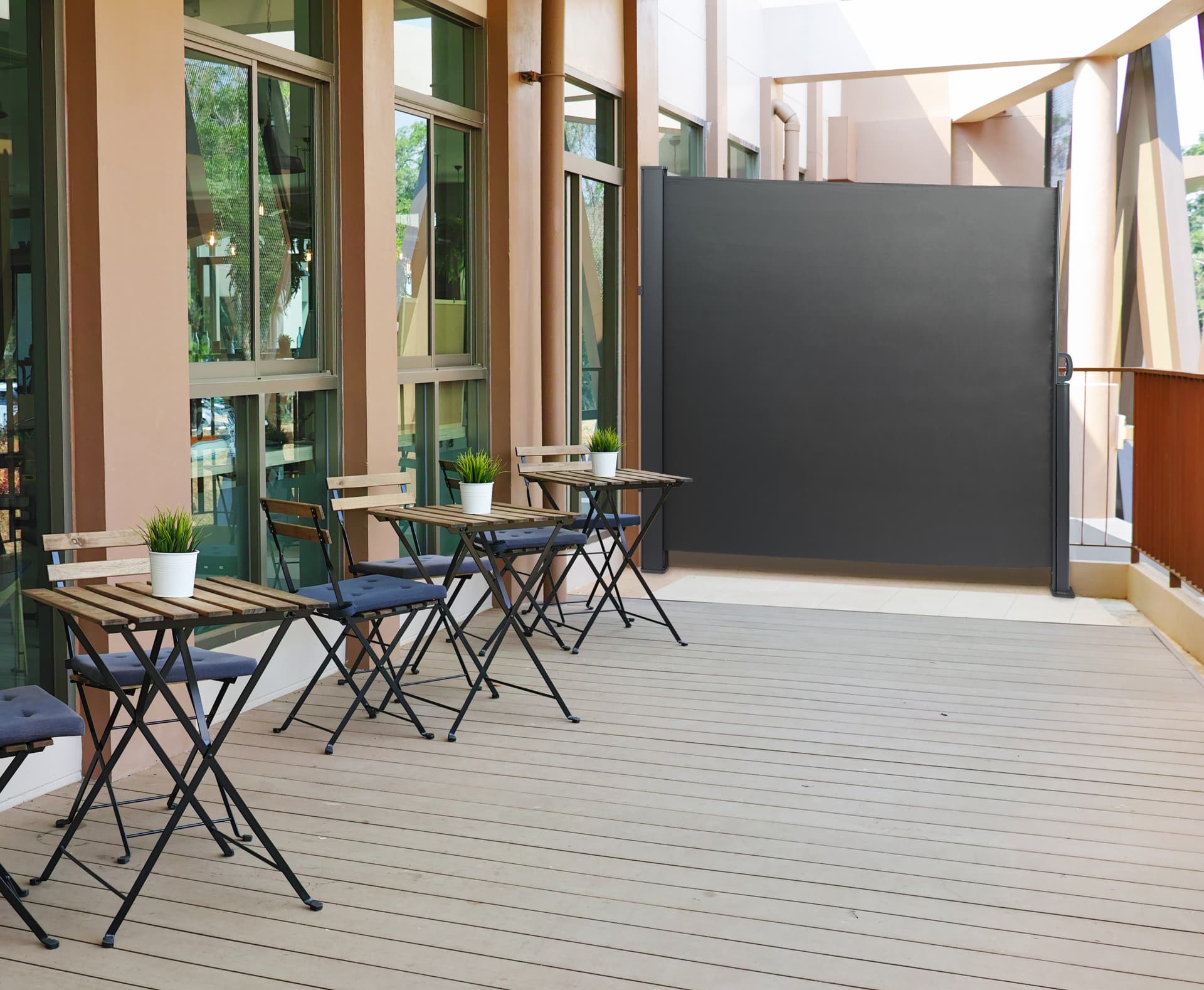 Retractable Outdoor Privacy Divider | Mesh Pole Extends 138" Wide ...