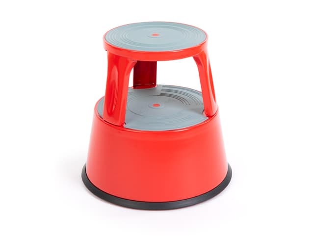 Round Rolling Step Stool | 17" Tall 2-Tier Red Steel | Displays2Go