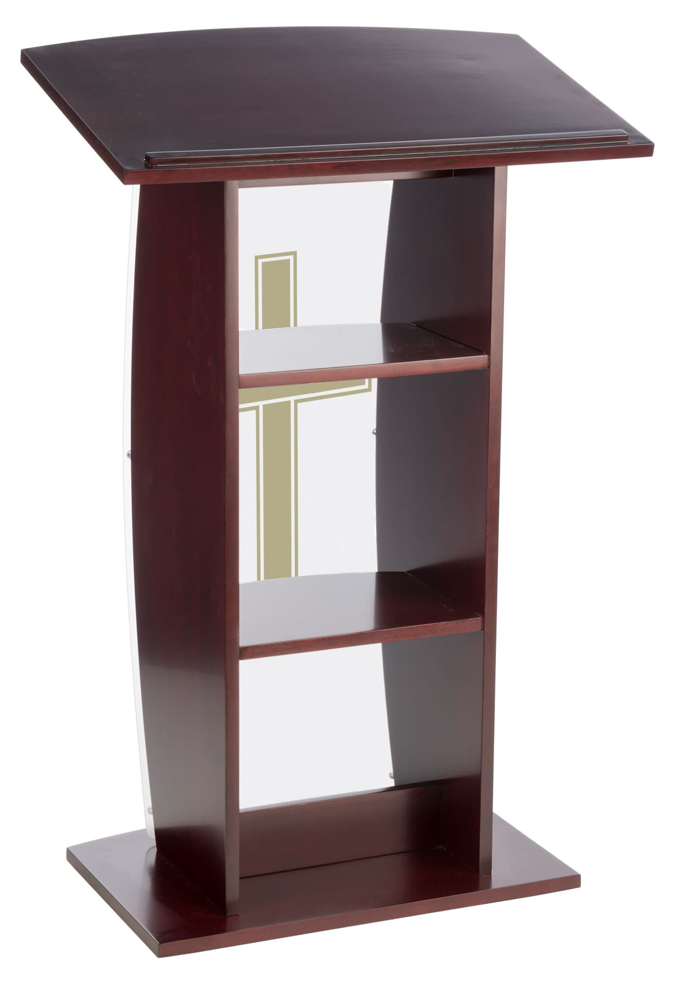 Mahogany Pulpit with Traditional Cross | Stock Vinyl Printing | Displays2Go