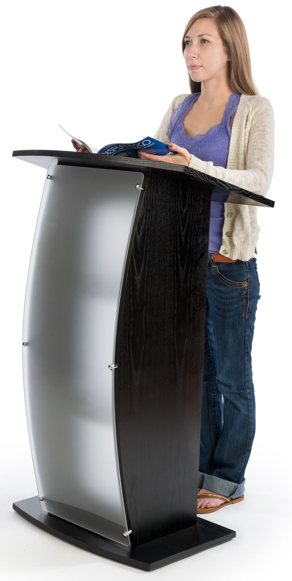 Frosted Plexi Podium | Contemporary Black Finish Lectern | Displays2Go