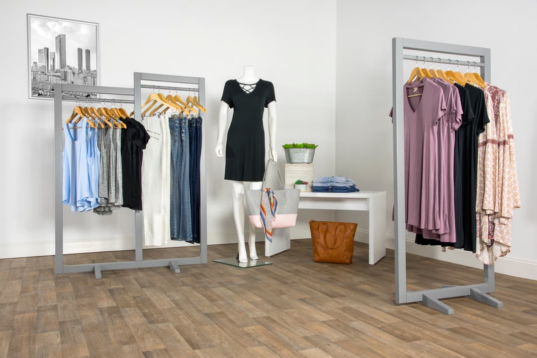 Minimal Boho Wood Clothing Stand | Single Hanging Rod | Displays2Go