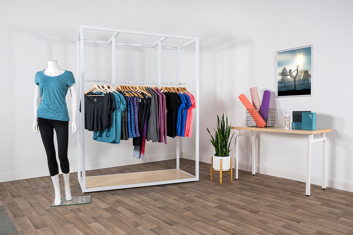 Boutique Floor Clothing Hanger Display | Maple Finish Base | Displays2Go