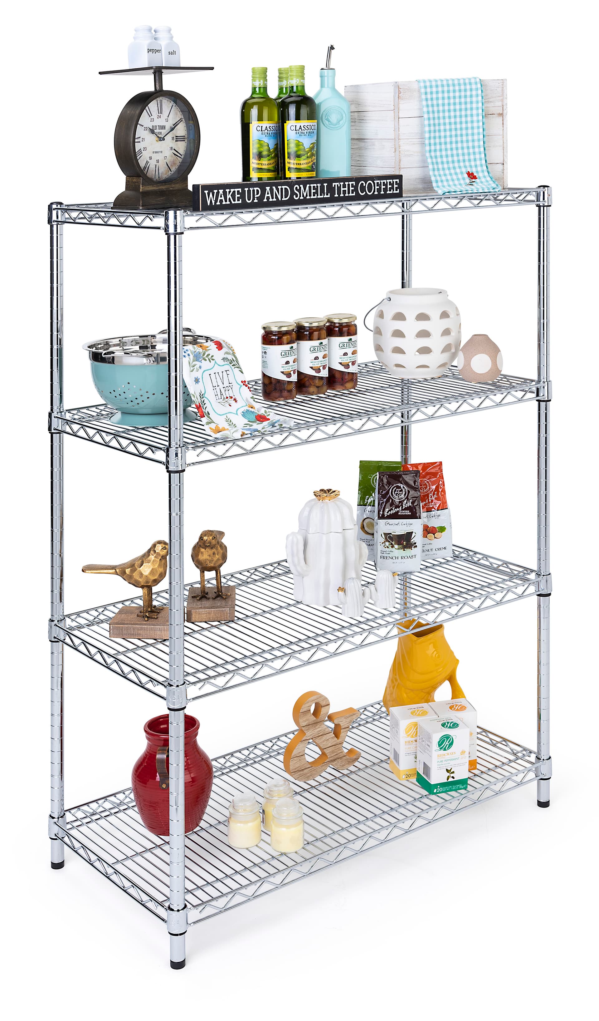 Free Standing Wire Shelving | 4 Commercial Grade Metal Tiers | Displays2Go