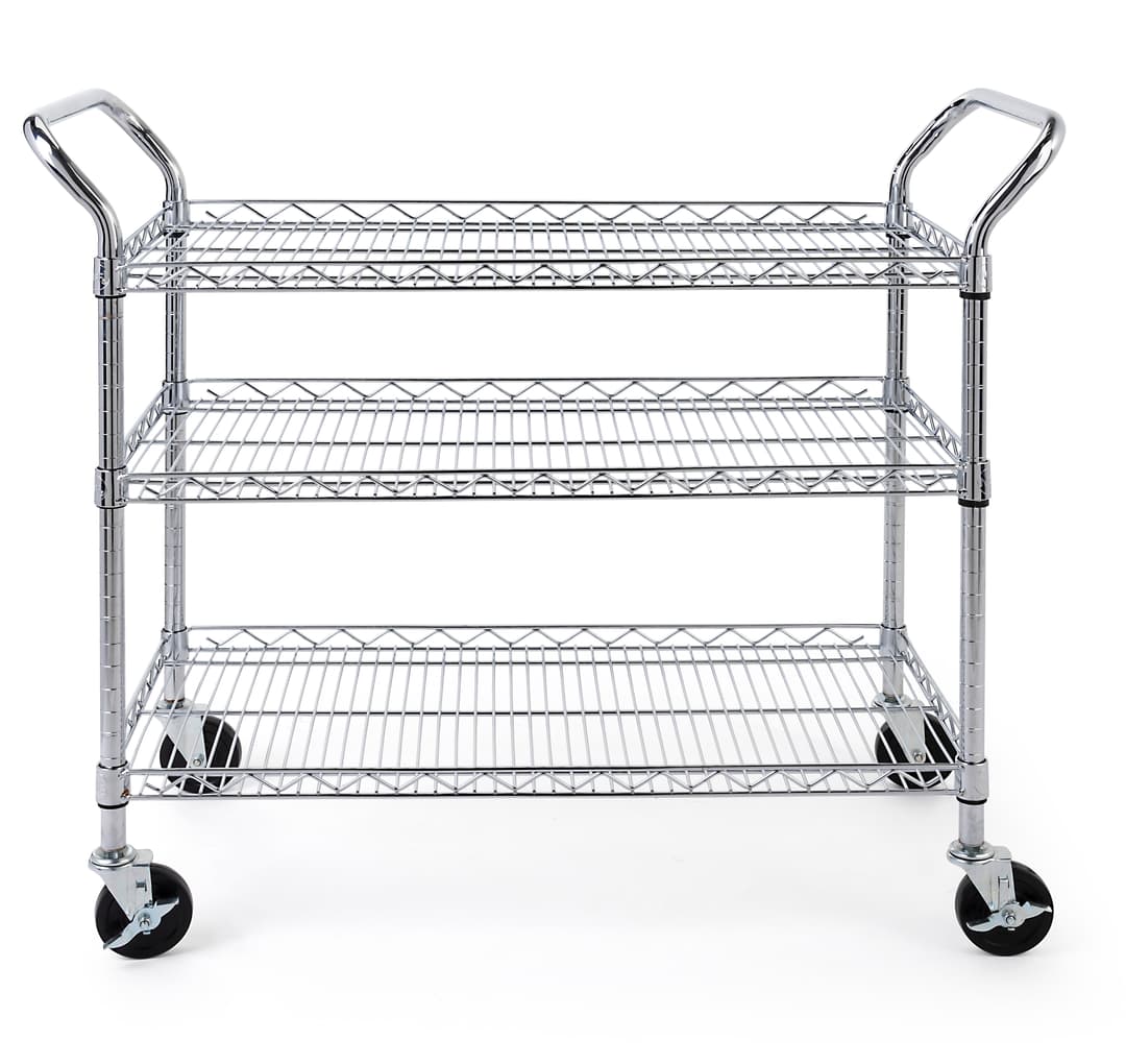 Chrome Wire Utility Cart | 3 Commercial Grade Metal Tiers | Displays2Go