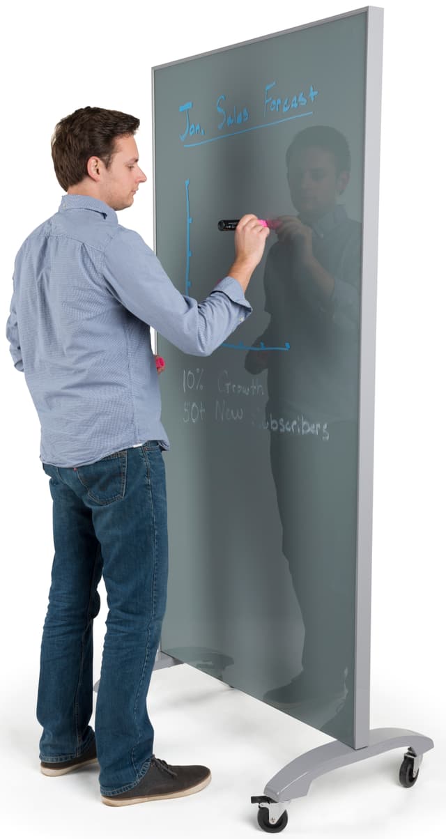 Mobile Full Height Glass Whiteboard | Gray & White | Displays2Go