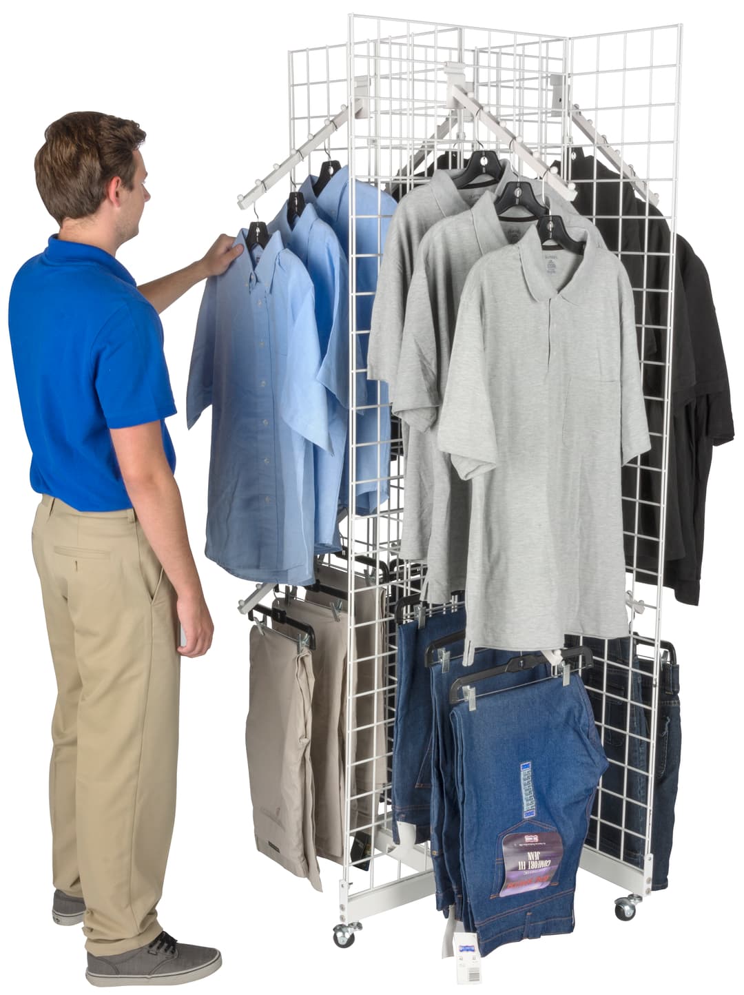 4-Sided White Gridwall Stand with 25 Waterfall Faceouts | Displays2Go