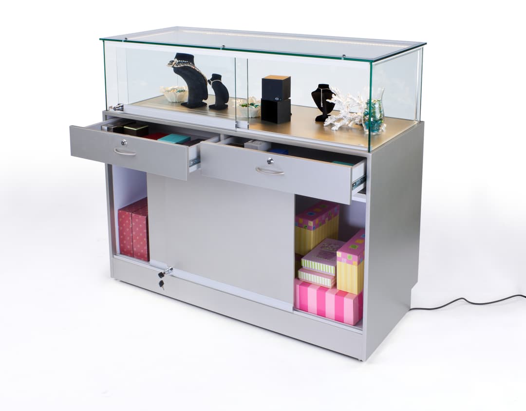 Jewelry Display Counter with LED Lights | Quarter Vision Case | Displays2Go