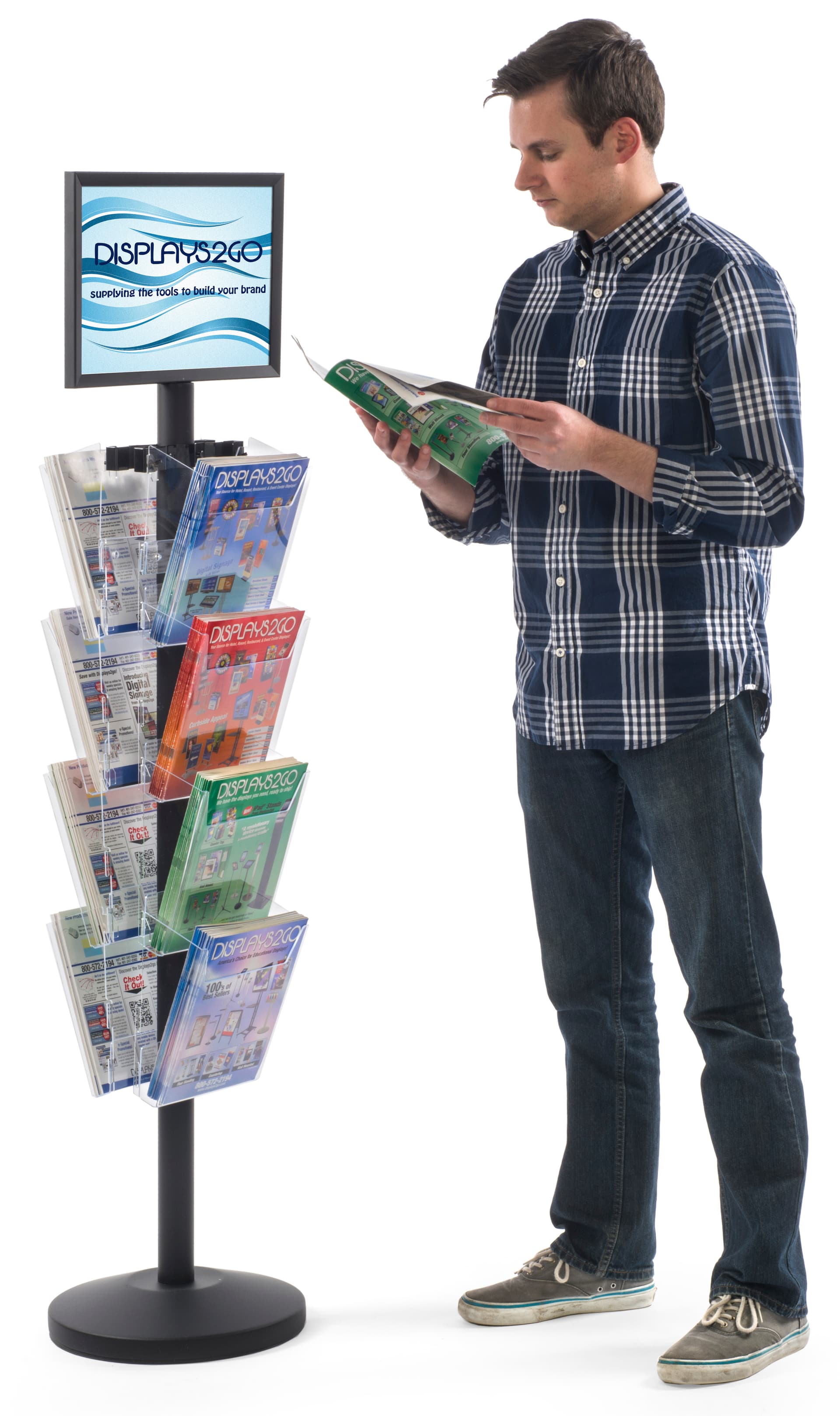 17” x 11” Sign Post with 8 Clear Literature Pockets | Displays2Go