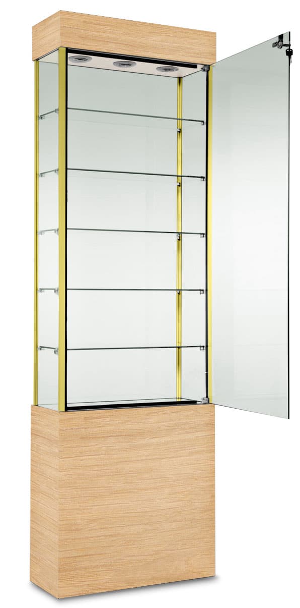 Lighted Tower Showcase | Rectangular Oak Display | Displays2Go