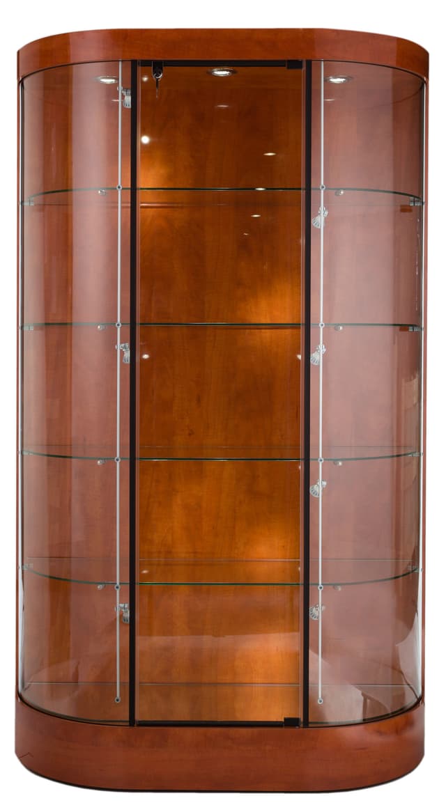 Display Case | Cherry Laminate Finish & Curved Glass Front | Displays2Go