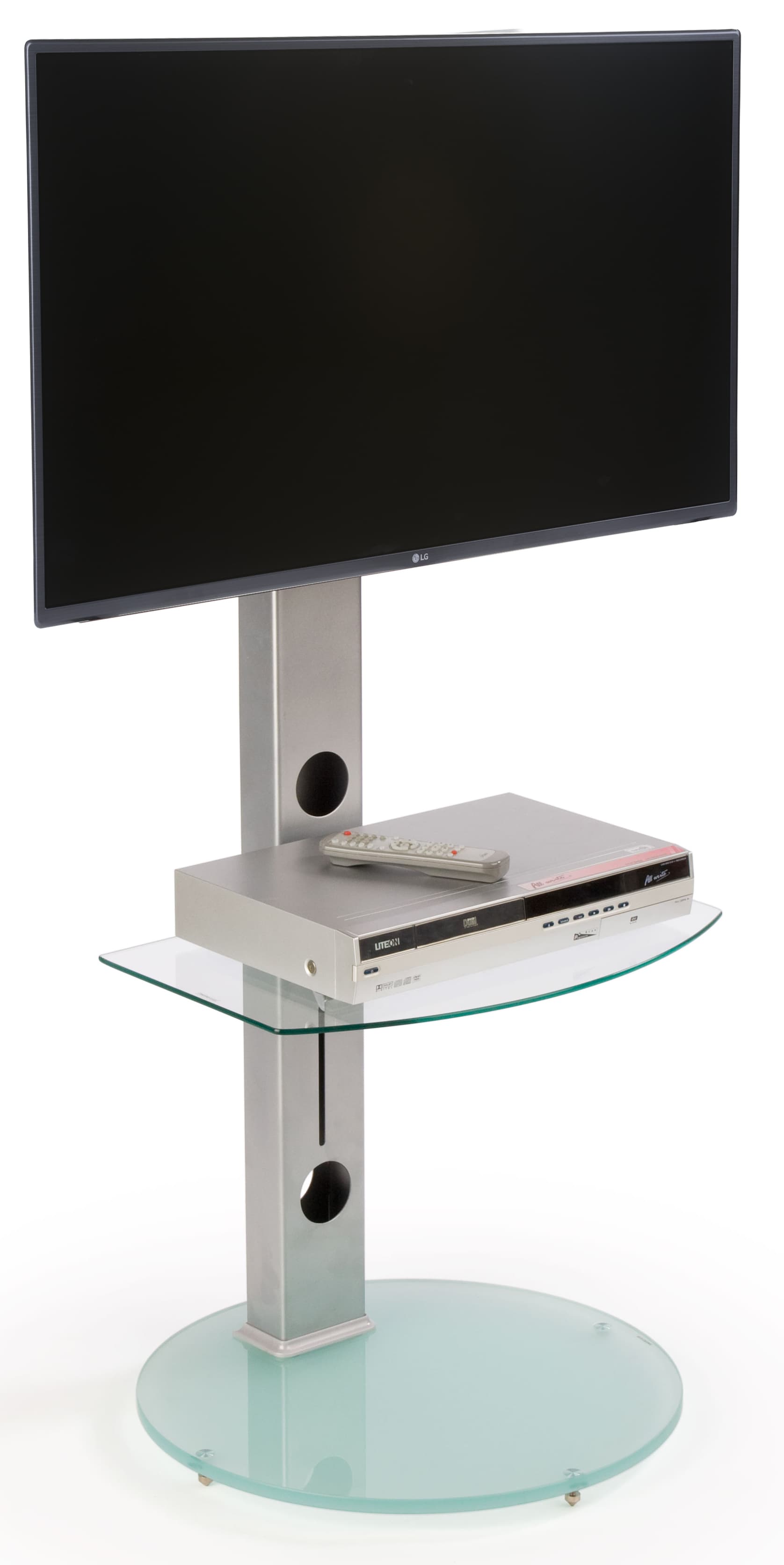 Plasma TV Stand w/ Height Adjustable Glass Shelf & Silver Finish ...