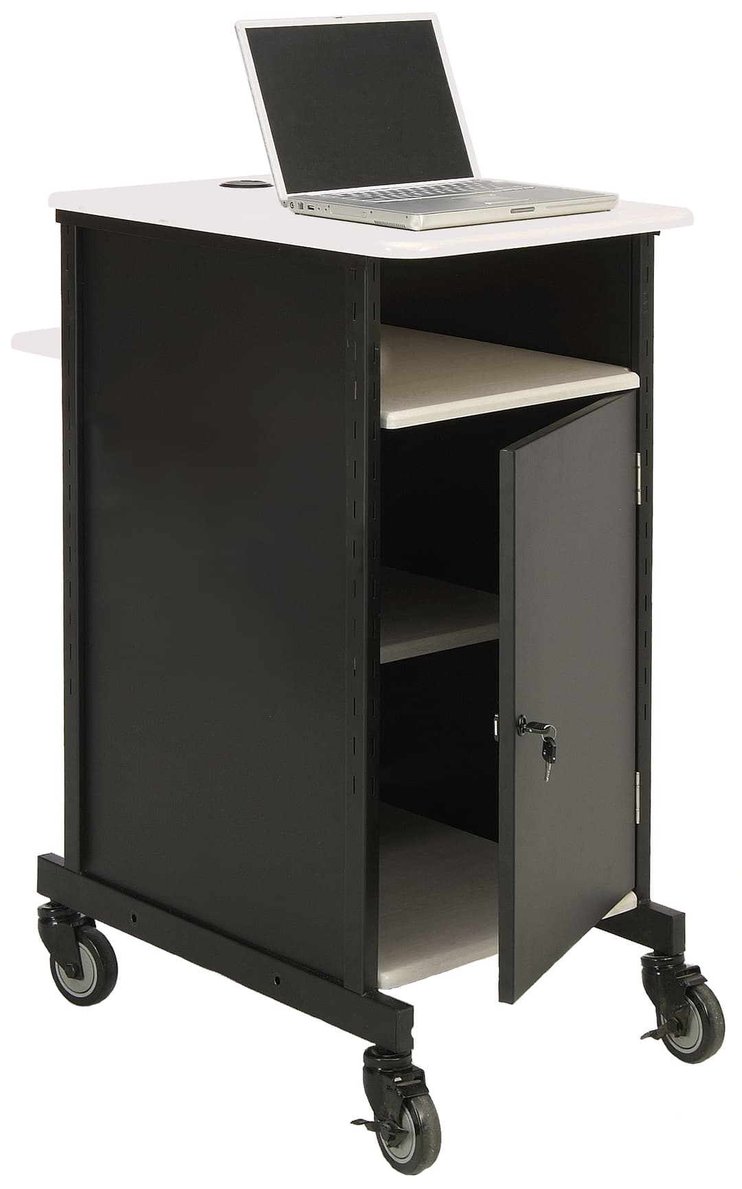 Metal Computer Cart | Locking Cabinet & Grommets | Displays2Go