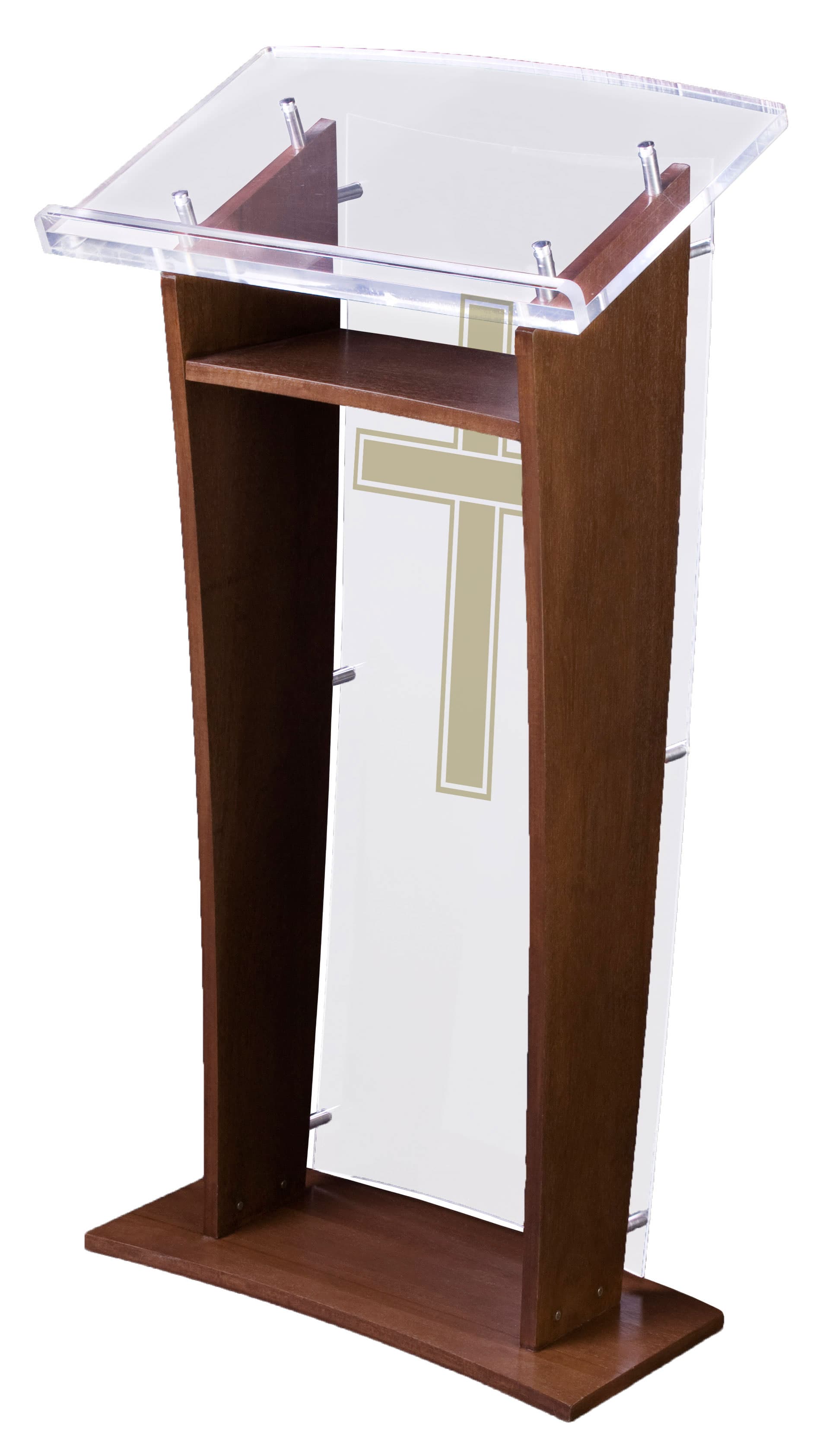 Wood Pulpit with Traditional Cross | Acrylic Reading Surface | Displays2Go