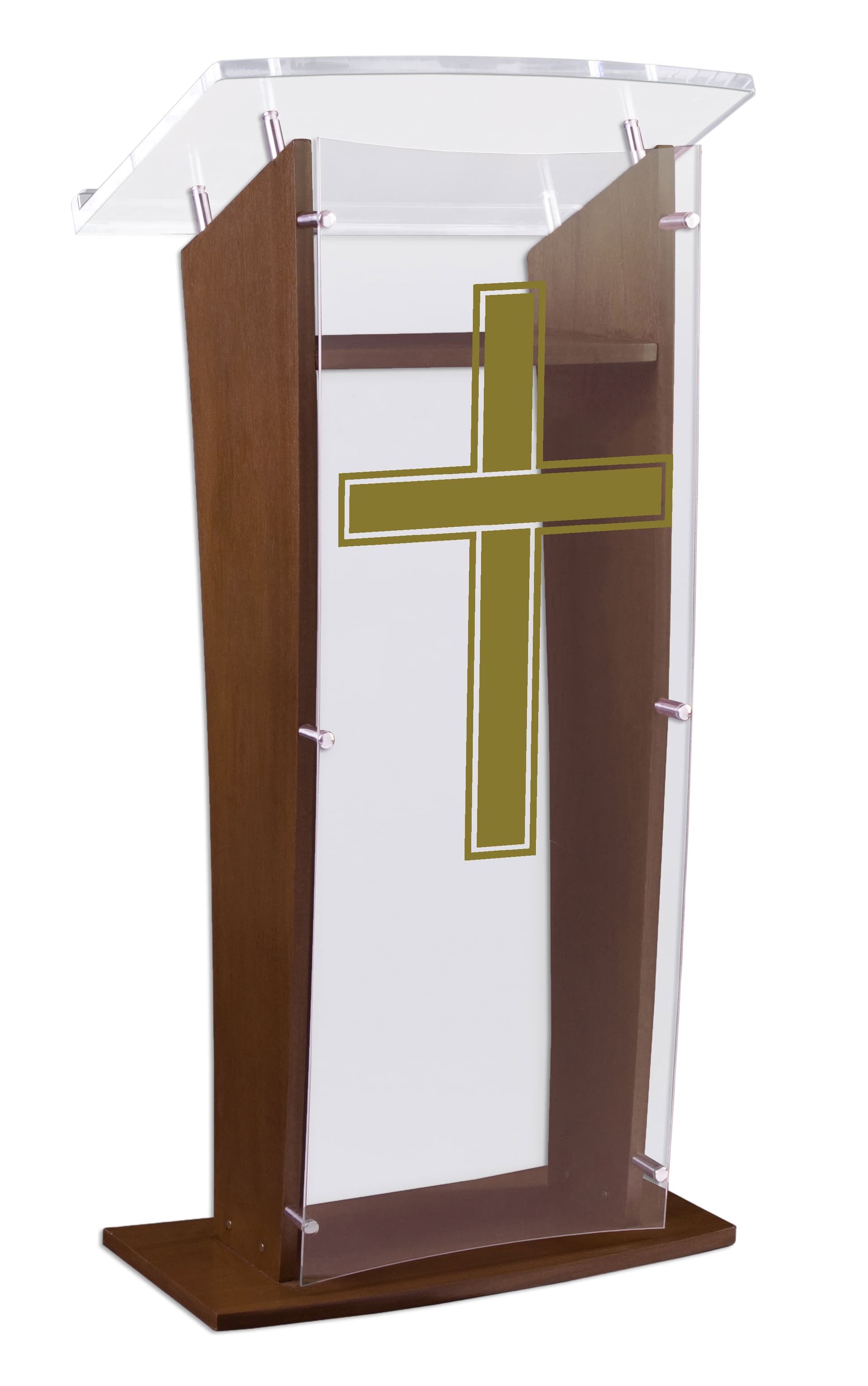 Wood Pulpit with Traditional Cross | Acrylic Reading Surface | Displays2Go
