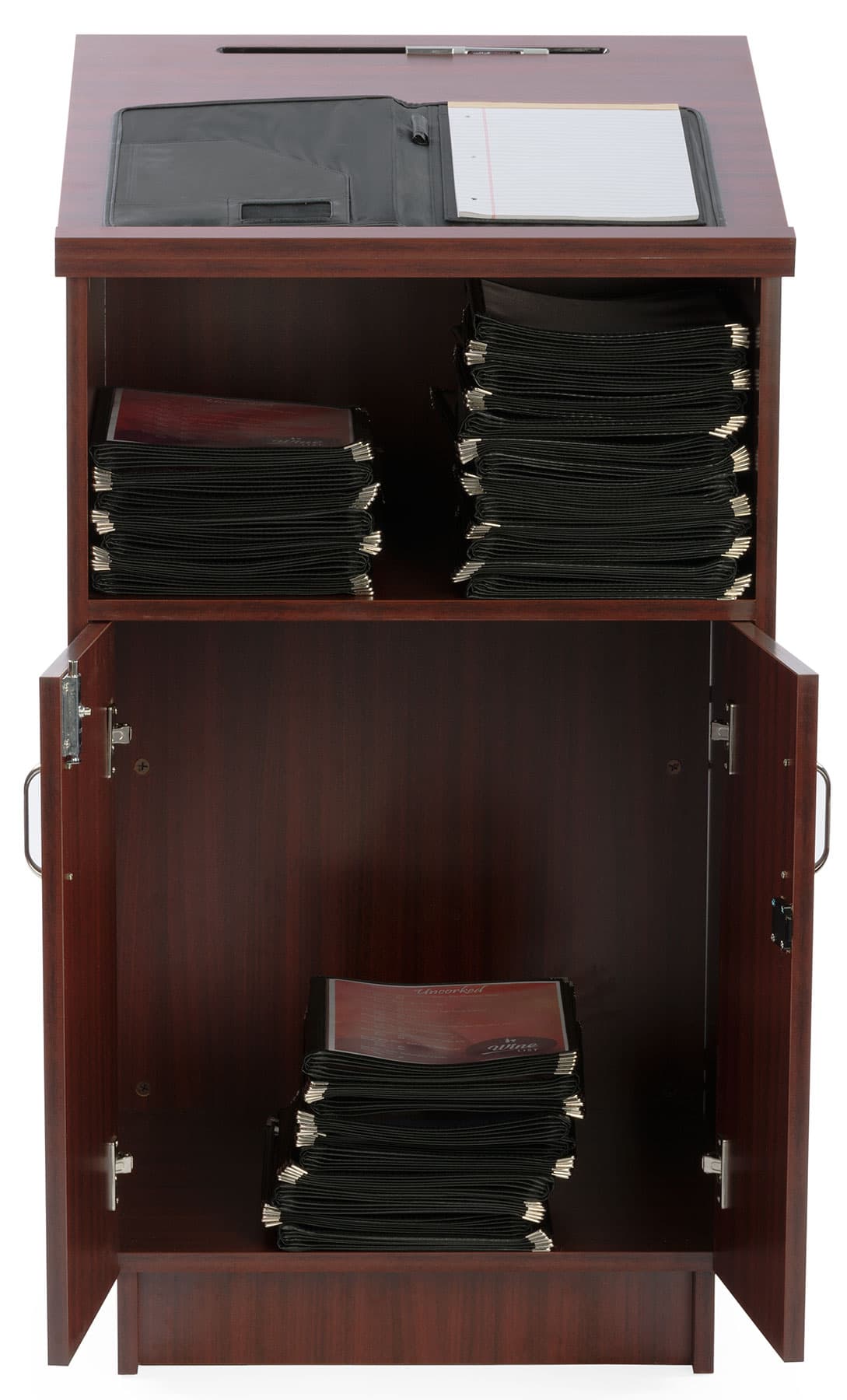 Locking Hostess Station | Adjustable Open Storage Shelf | Displays2Go