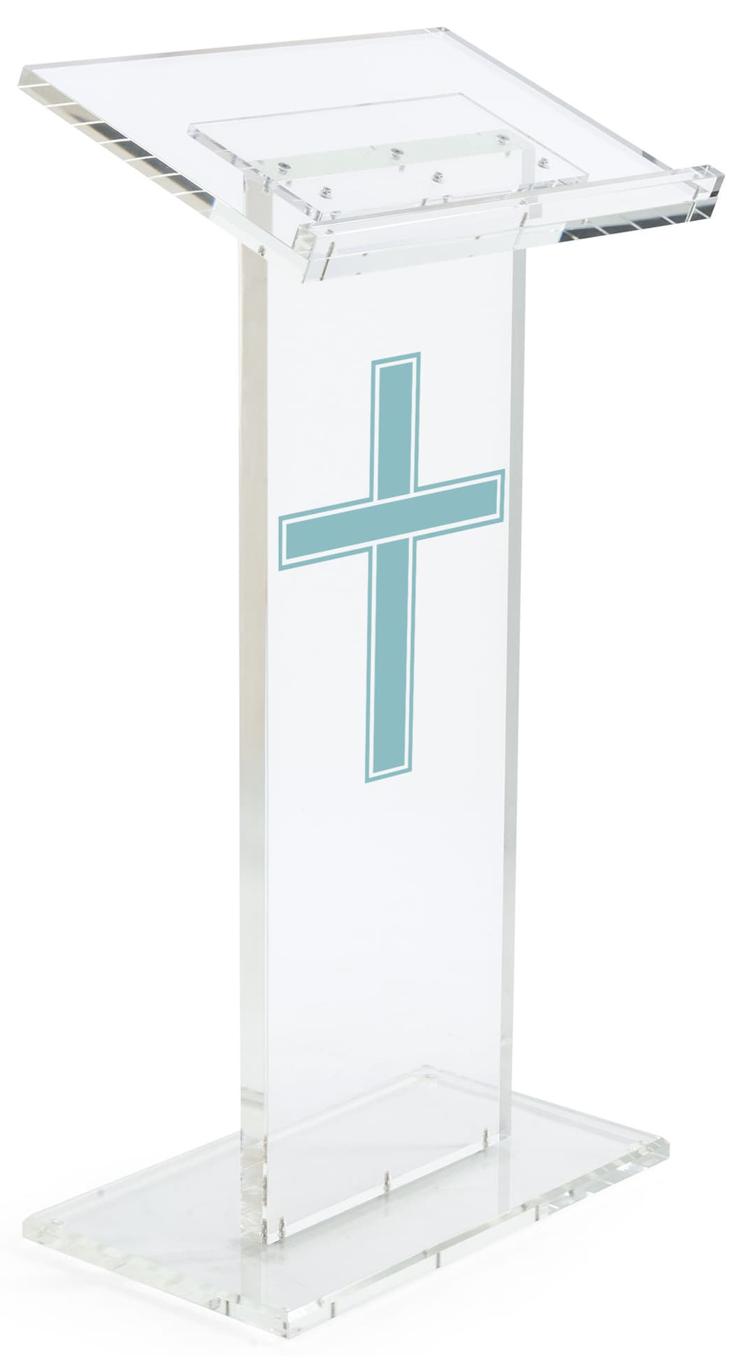 Clear Pulpit with Traditional Cross | 14” x 24” Stock Logo | Displays2Go