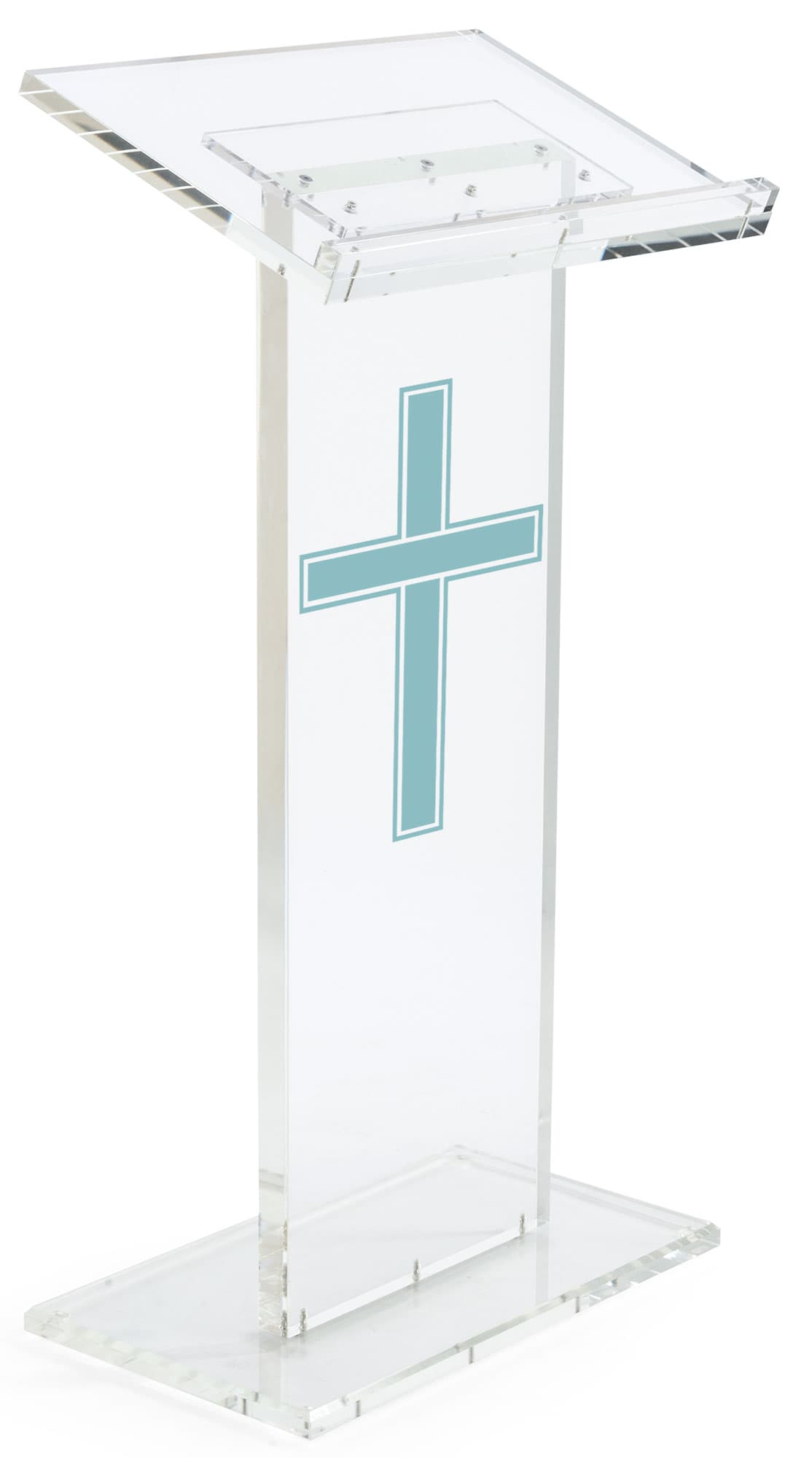 Clear Pulpit with Traditional Cross | 14” x 24” Stock Logo | Displays2Go
