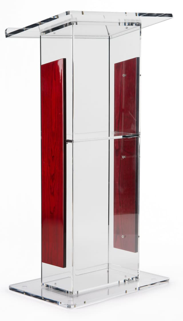 Tall Lectern Podium - Acrylic w/ Red Mahogany Siding | Displays2Go