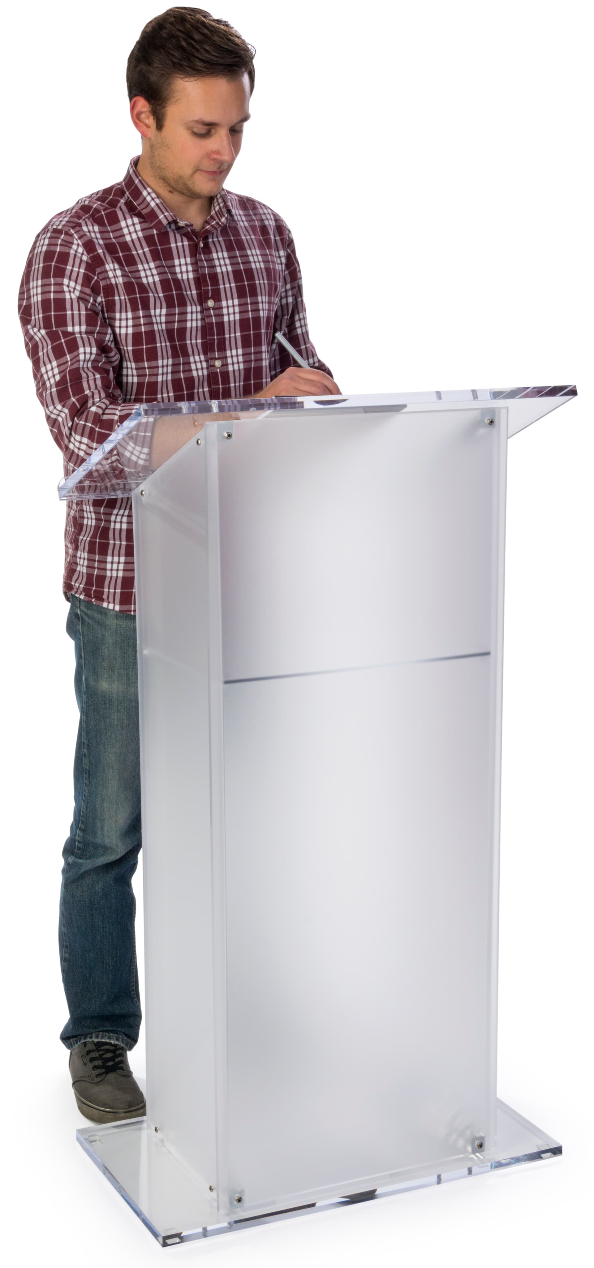Frosted Plexiglass Pulpit | Ships Knocked Down | Displays2Go