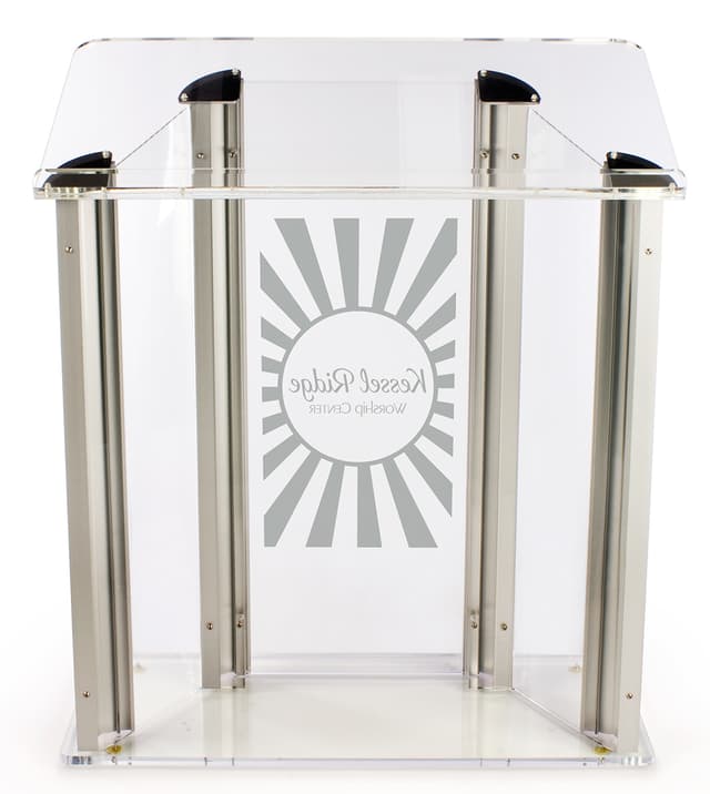 Wide Acrylic Podium with Custom Logo | Ships Fully Assembled | Displays2Go