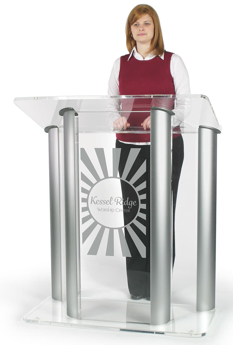 Wide Acrylic Podium with Custom Logo | Ships Fully Assembled | Displays2Go