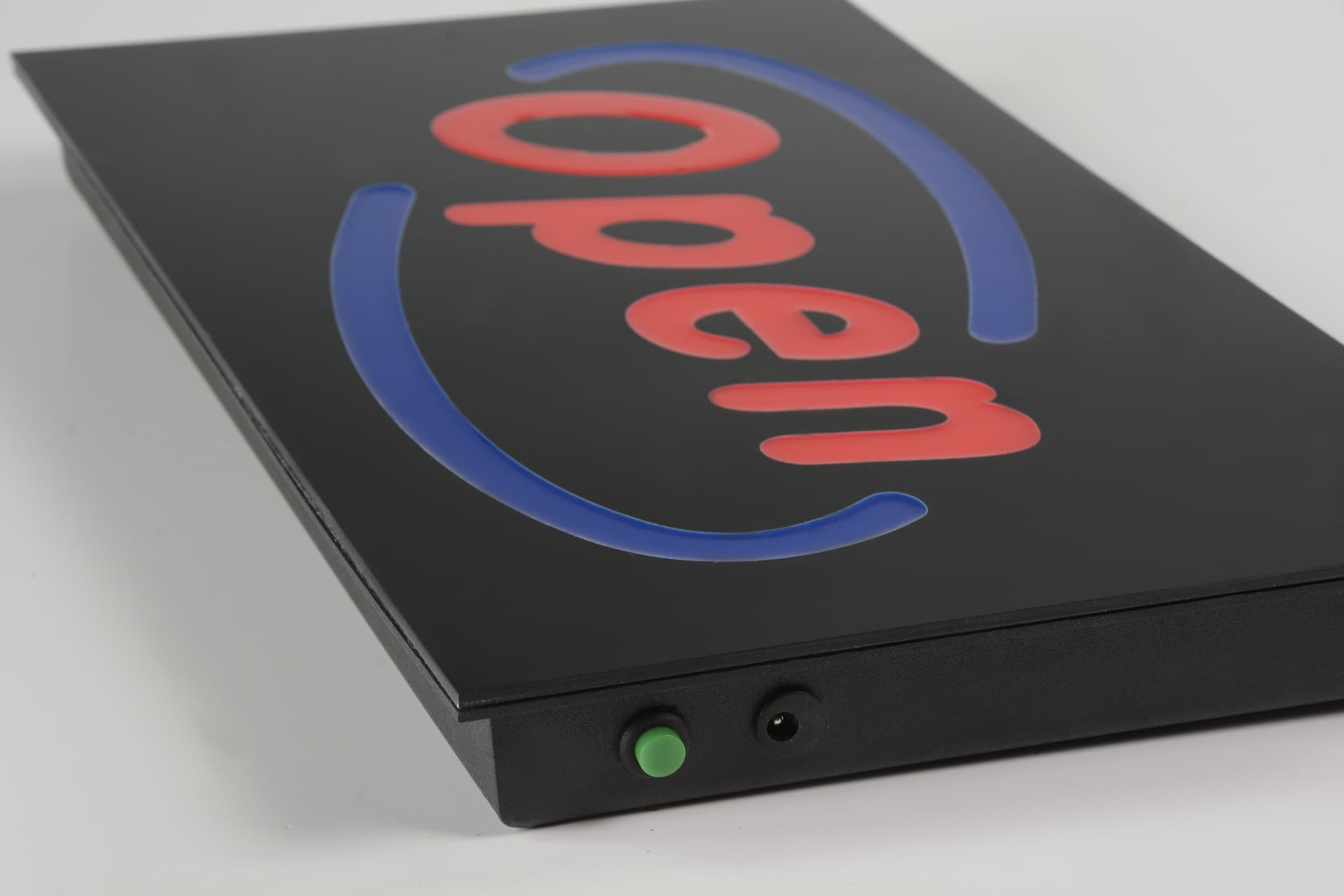 Light Up Open LED Signage | Glowing Red Text with Blue Orbit | Displays2Go