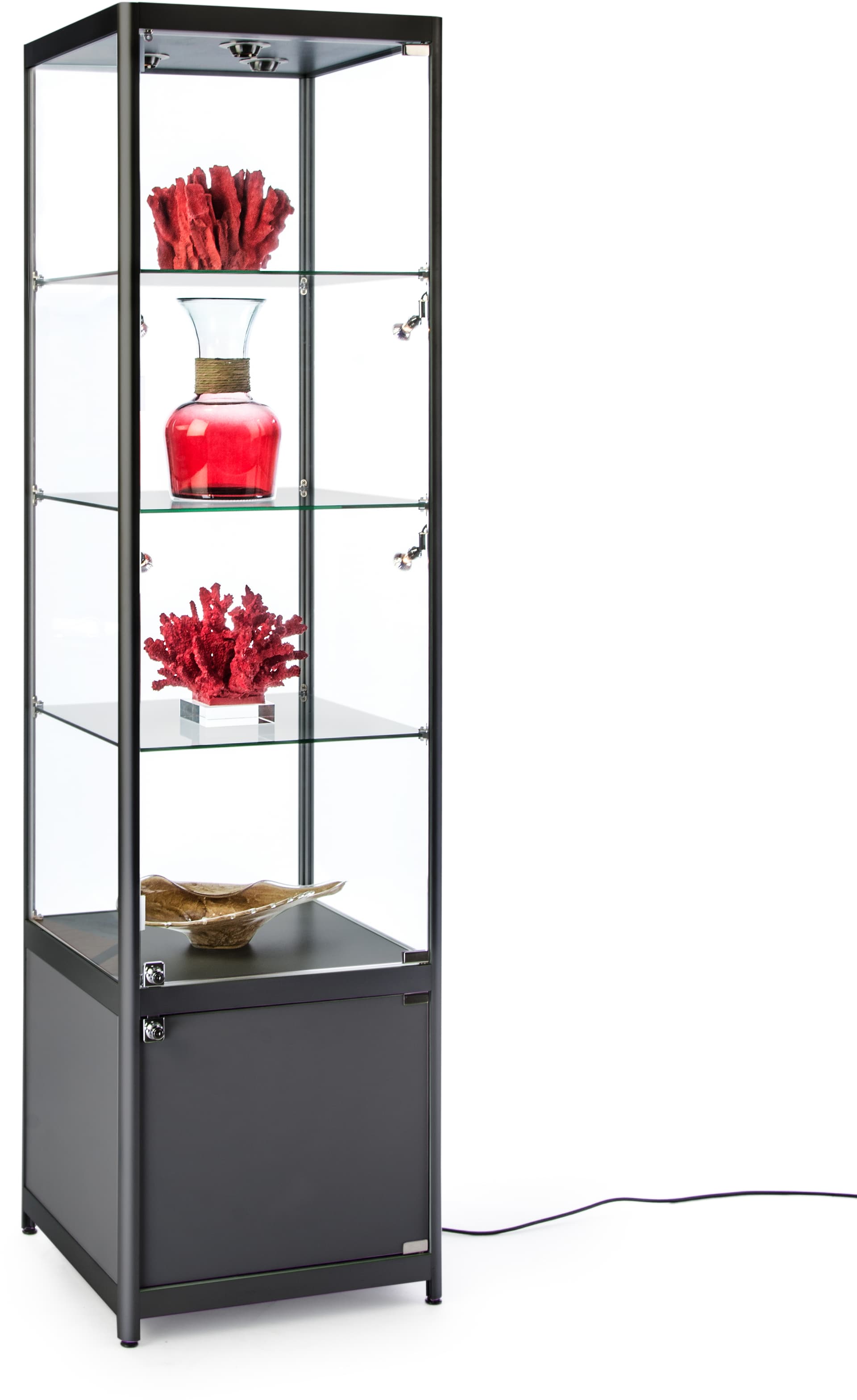 LED Tower Showcase | 6mm Thick Tempered Glass Shelves | Displays2Go