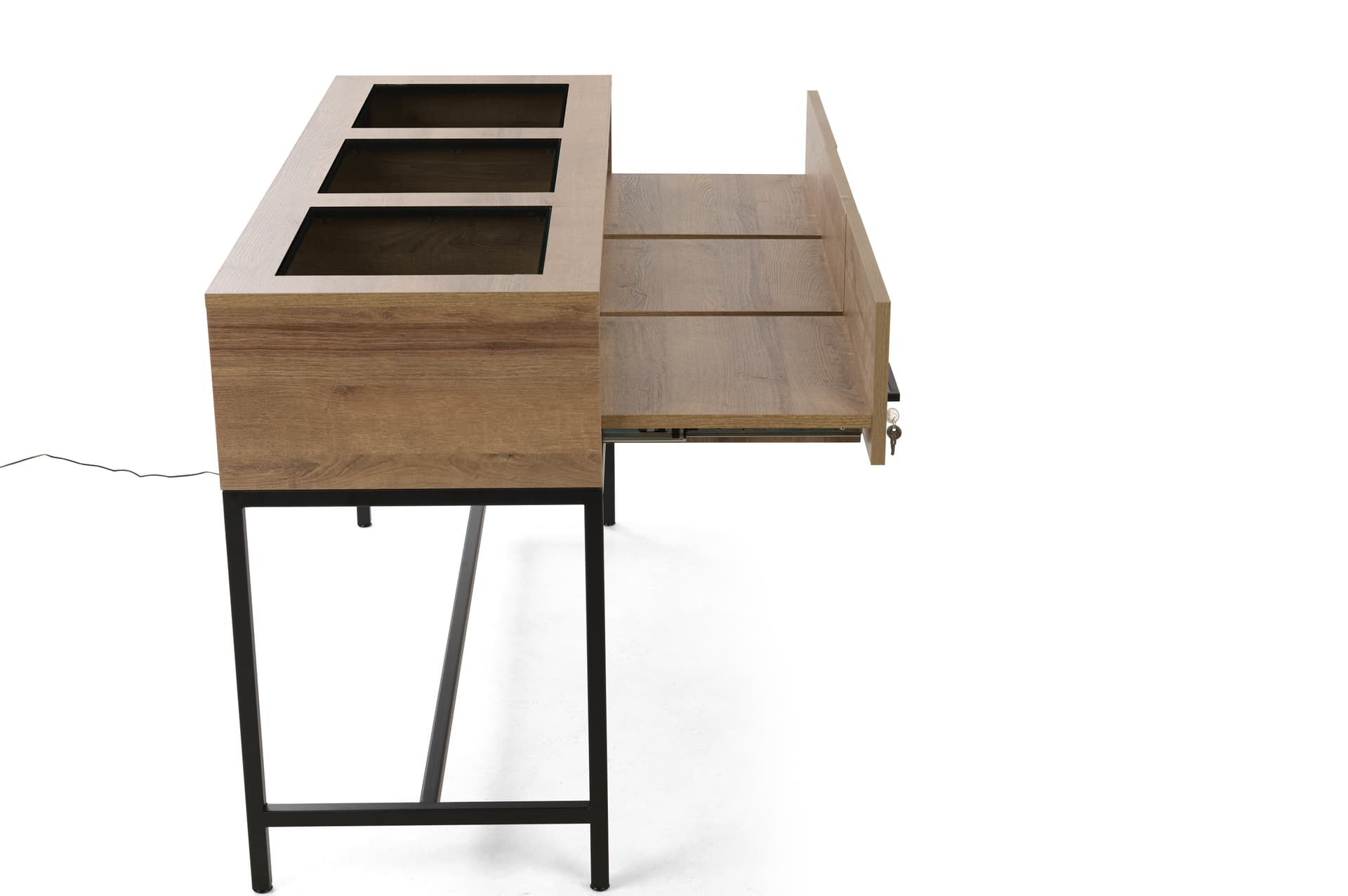 Glass Top Retail Console Table | Black Steel Base | Displays2Go