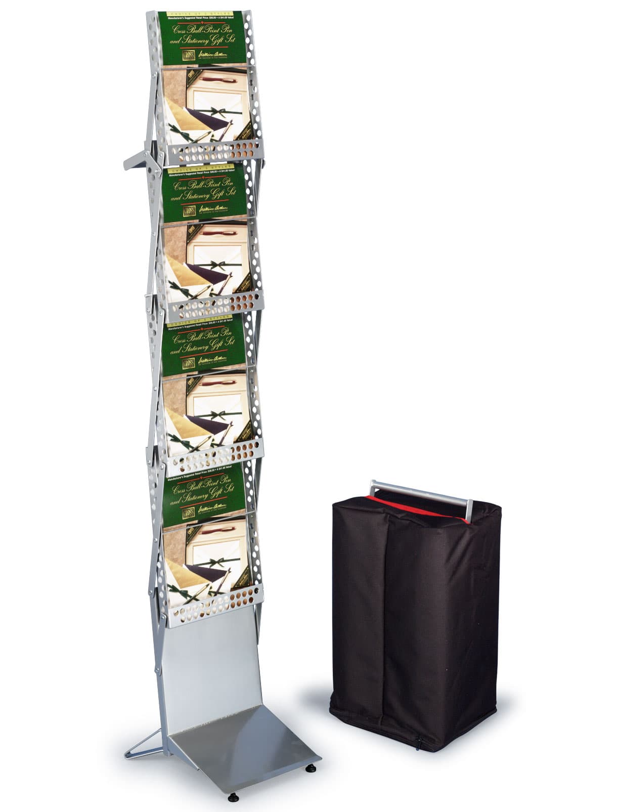 Folding Four Pocket Single Side Brochure Stand Silver Finish | Displays2Go