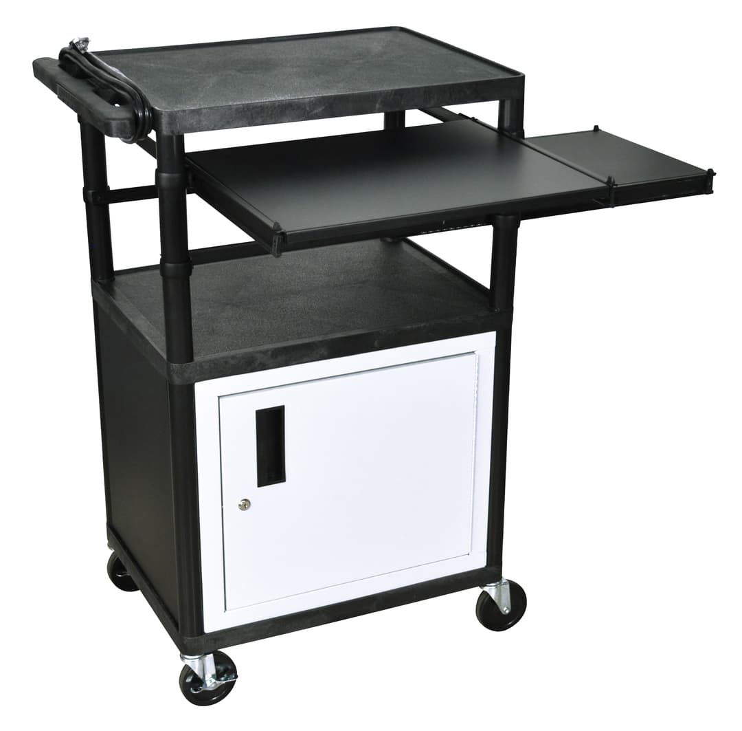 Black Audio Visual Workstation for Schools Features Wheels | Displays2Go