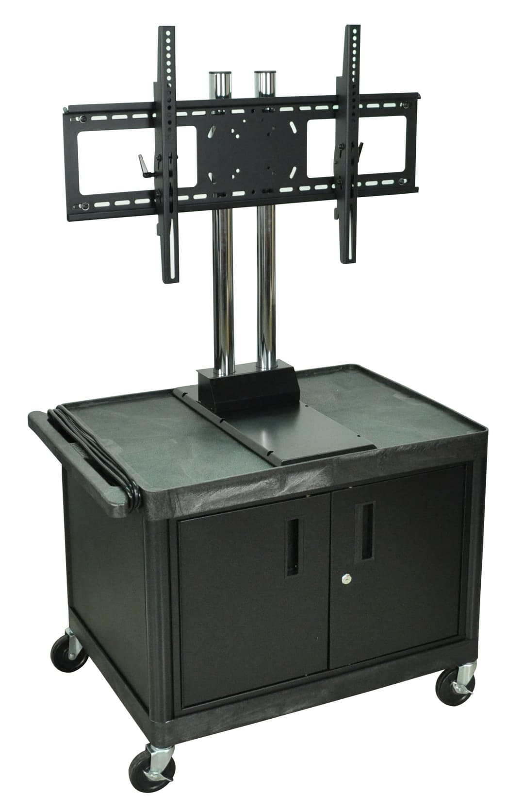 Black AV Carts | Media Trolleys w/ Locking Storage Cabinet | Displays2Go