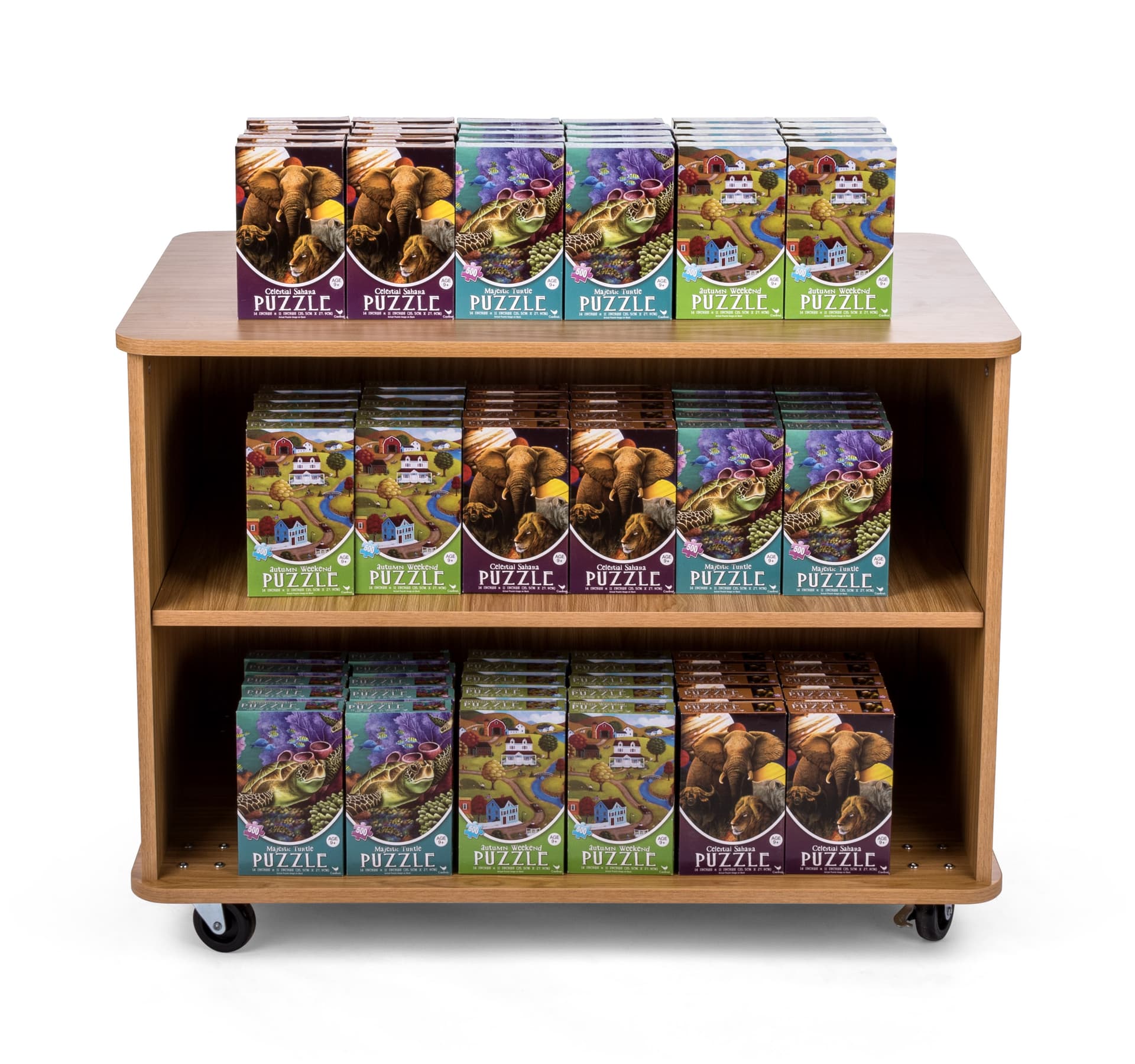 Nested Store Display Shelves with Wheels | 38.5”H Maple Showcase ...