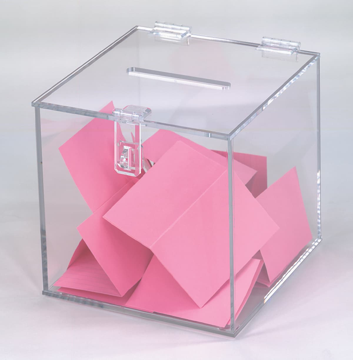 Plastic Ballot Box | Clear Hinged Lock & Top Slot | Displays2Go
